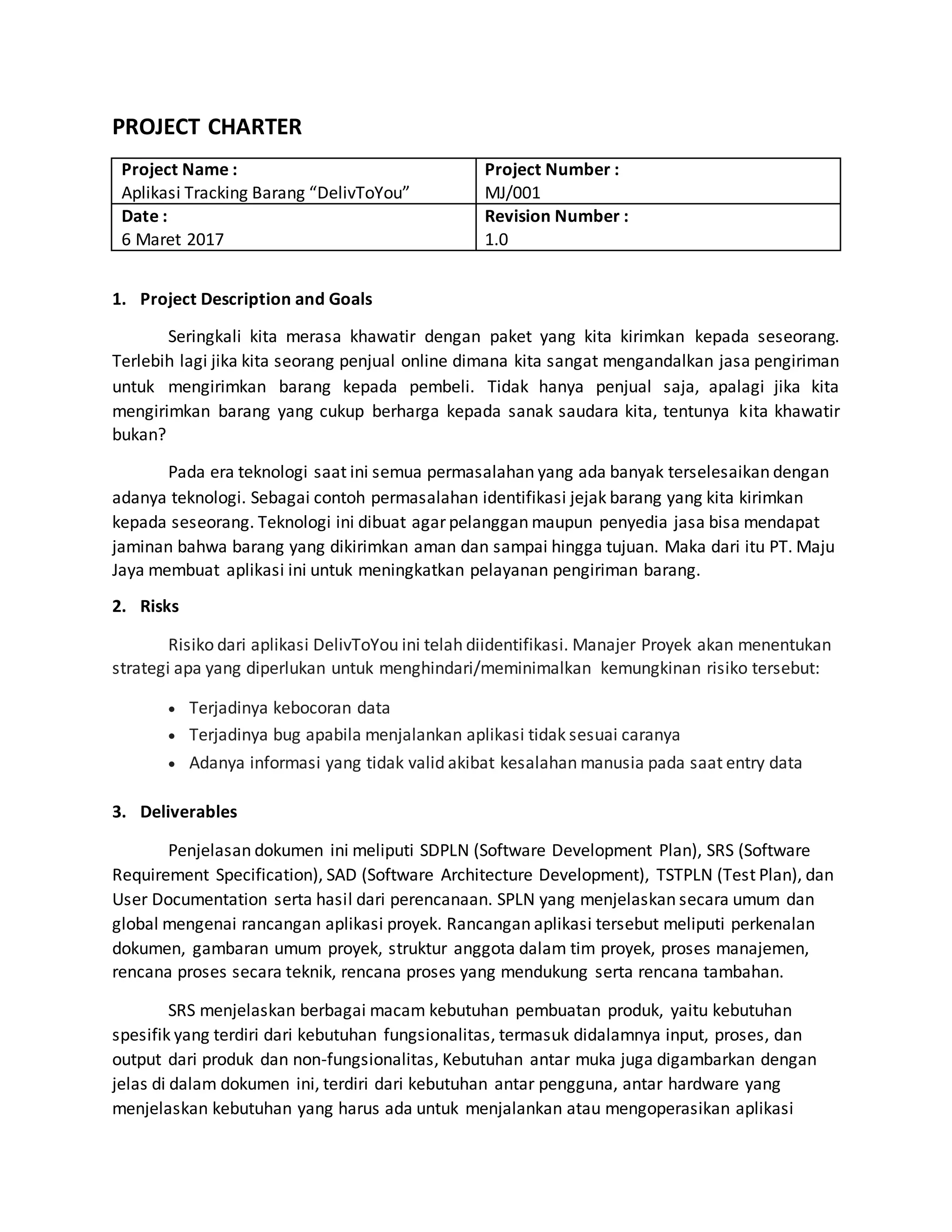 DelivToYou Project charter | DOCX
