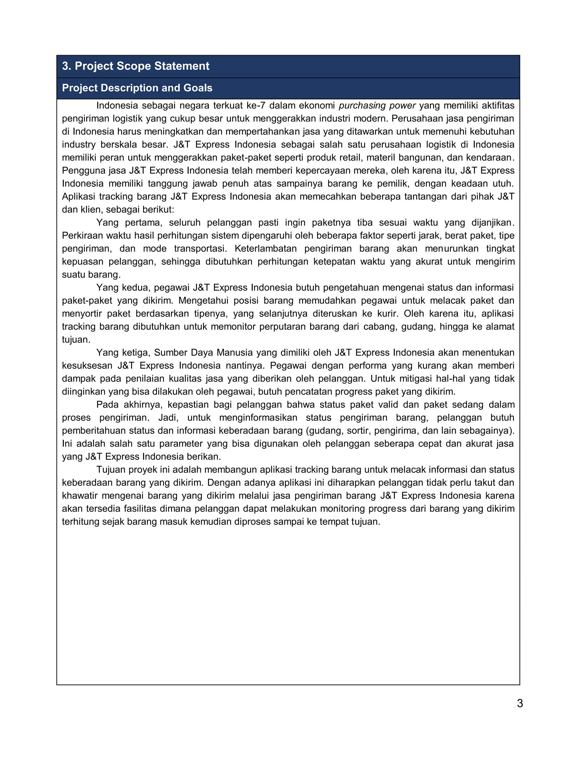 Project Charter Aplikasi Tracking Barang | PDF