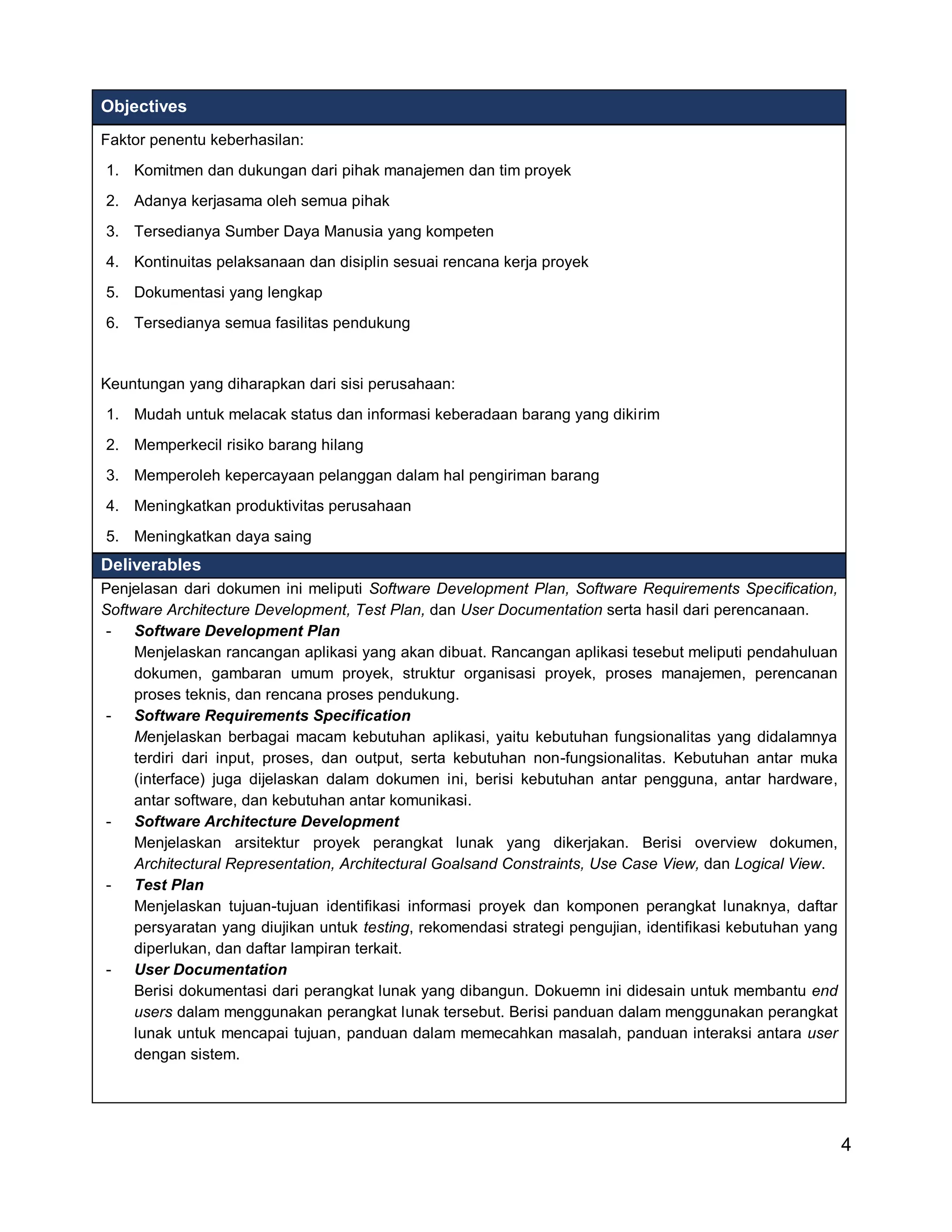 Project Charter Aplikasi Tracking Barang | PDF