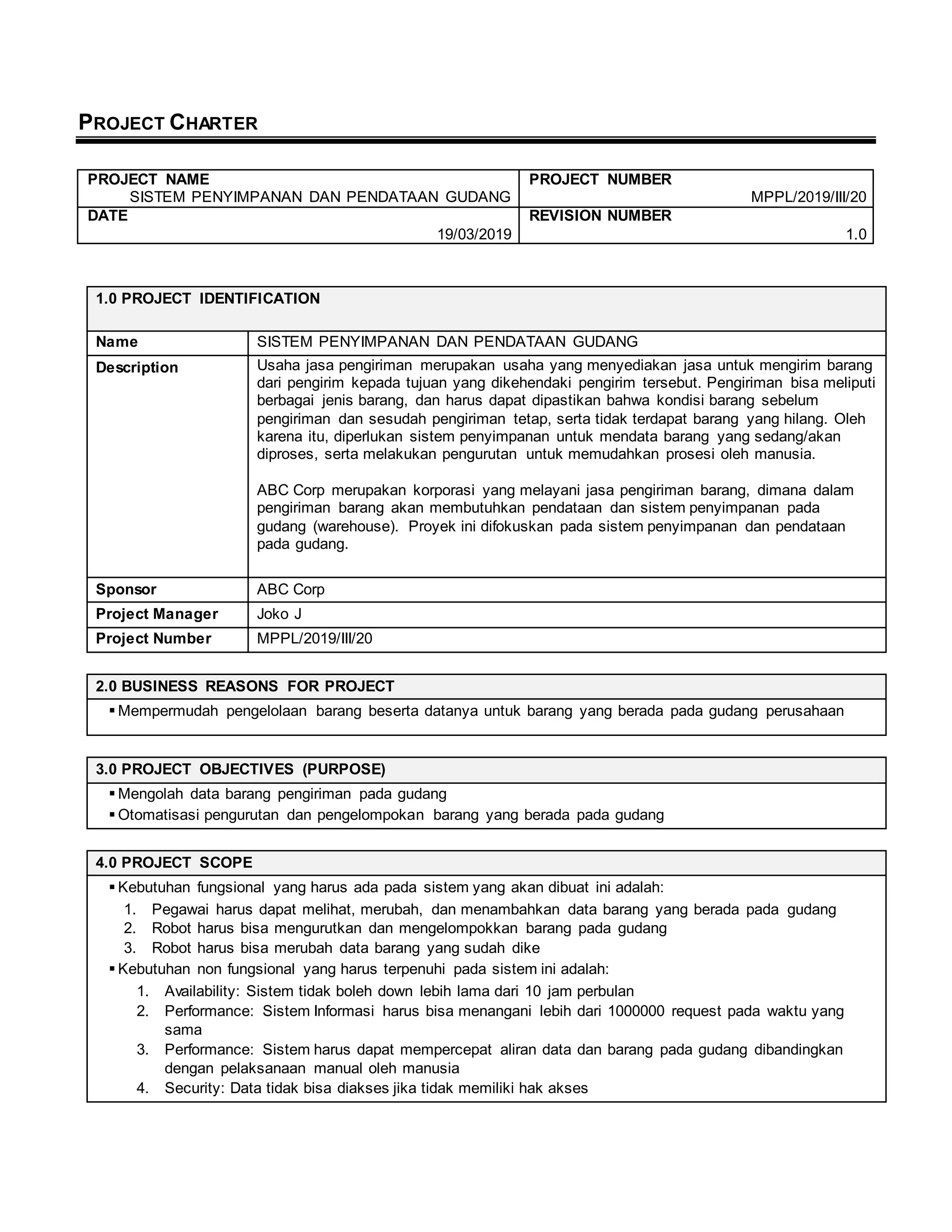Project charter | DOCX