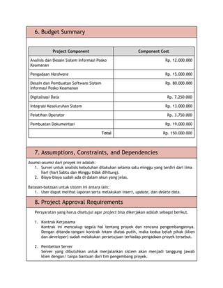 Project Charter Sistem Informasi Posko Keamanan | PDF