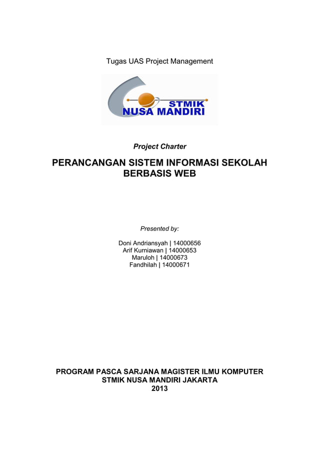 Project charter tugas uas project management | PDF