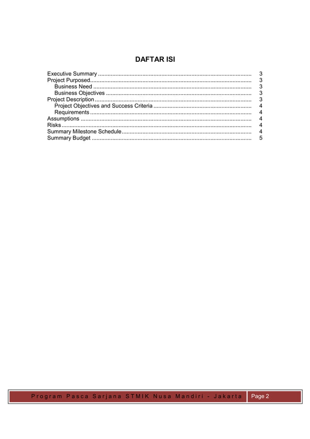 Project charter tugas uas project management | PDF