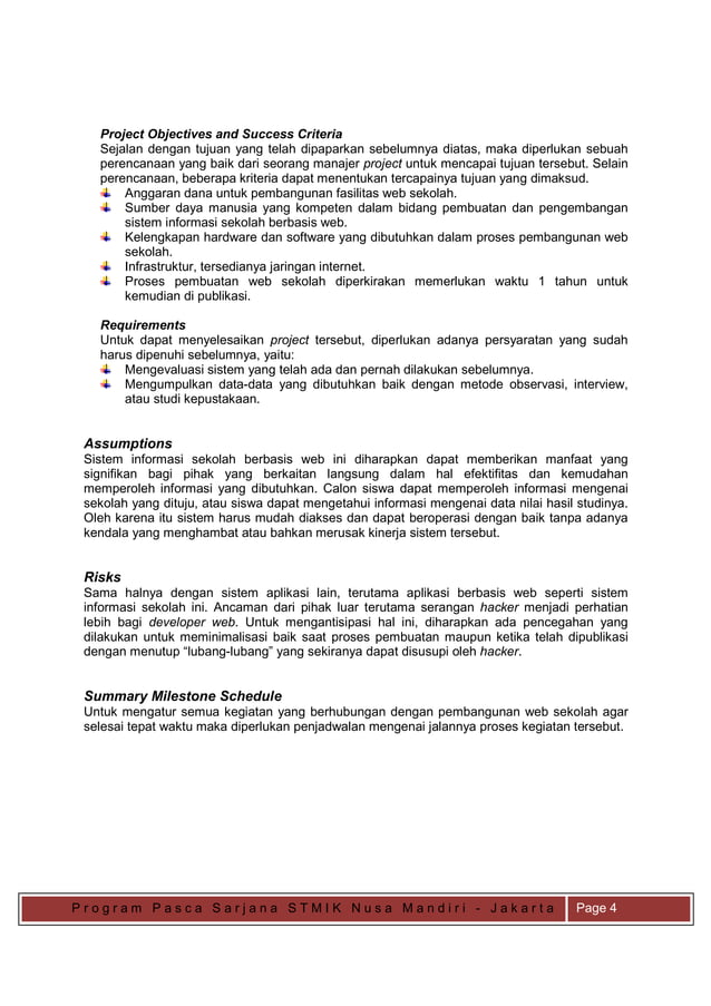 Project charter tugas uas project management | PDF