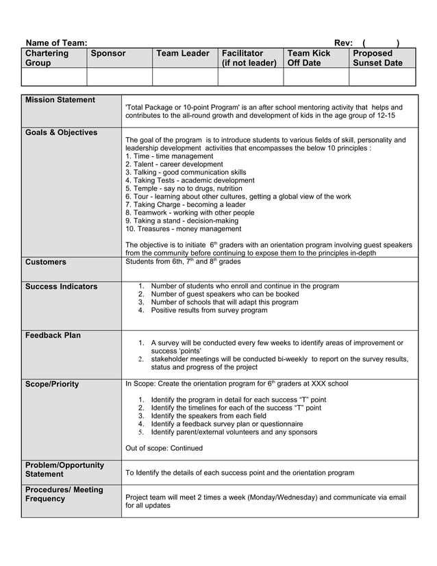 Project Charter10 Point Mentoring Program | DOC