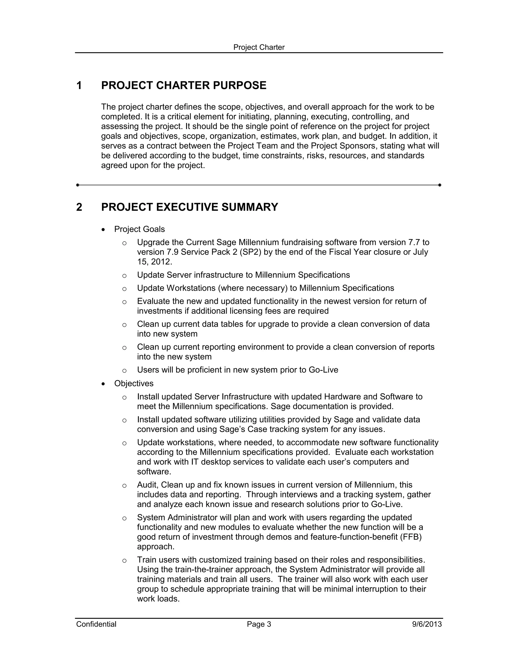 Project charter and plan document for millennium upgrade | PDF