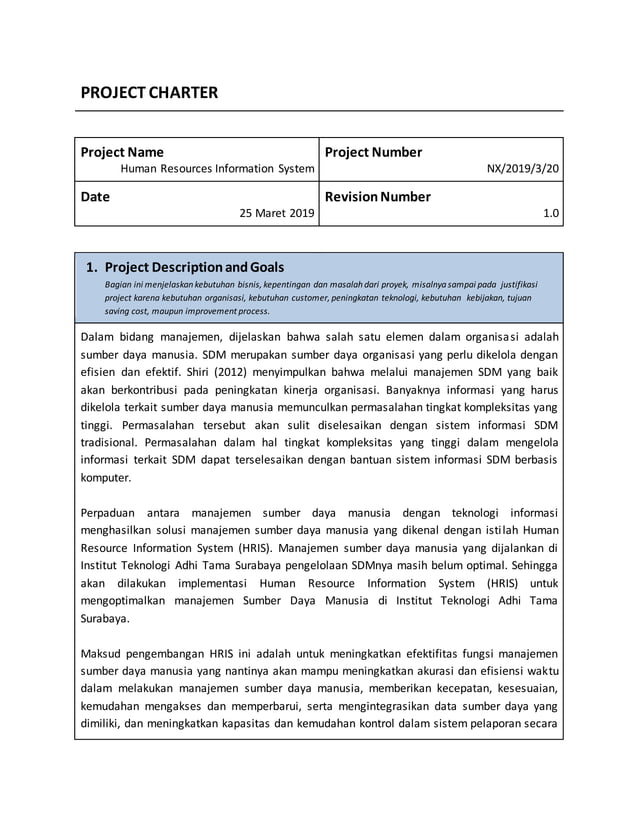 Project Charter Human Resource Information System | PDF
