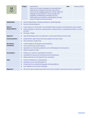 Project Charter - SaaS Startup - Llanai | PDF | Computer Software and Applications | Computing