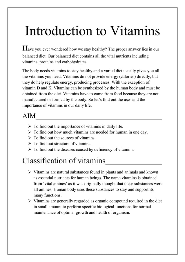 Project chemistry on vitamins | PDF