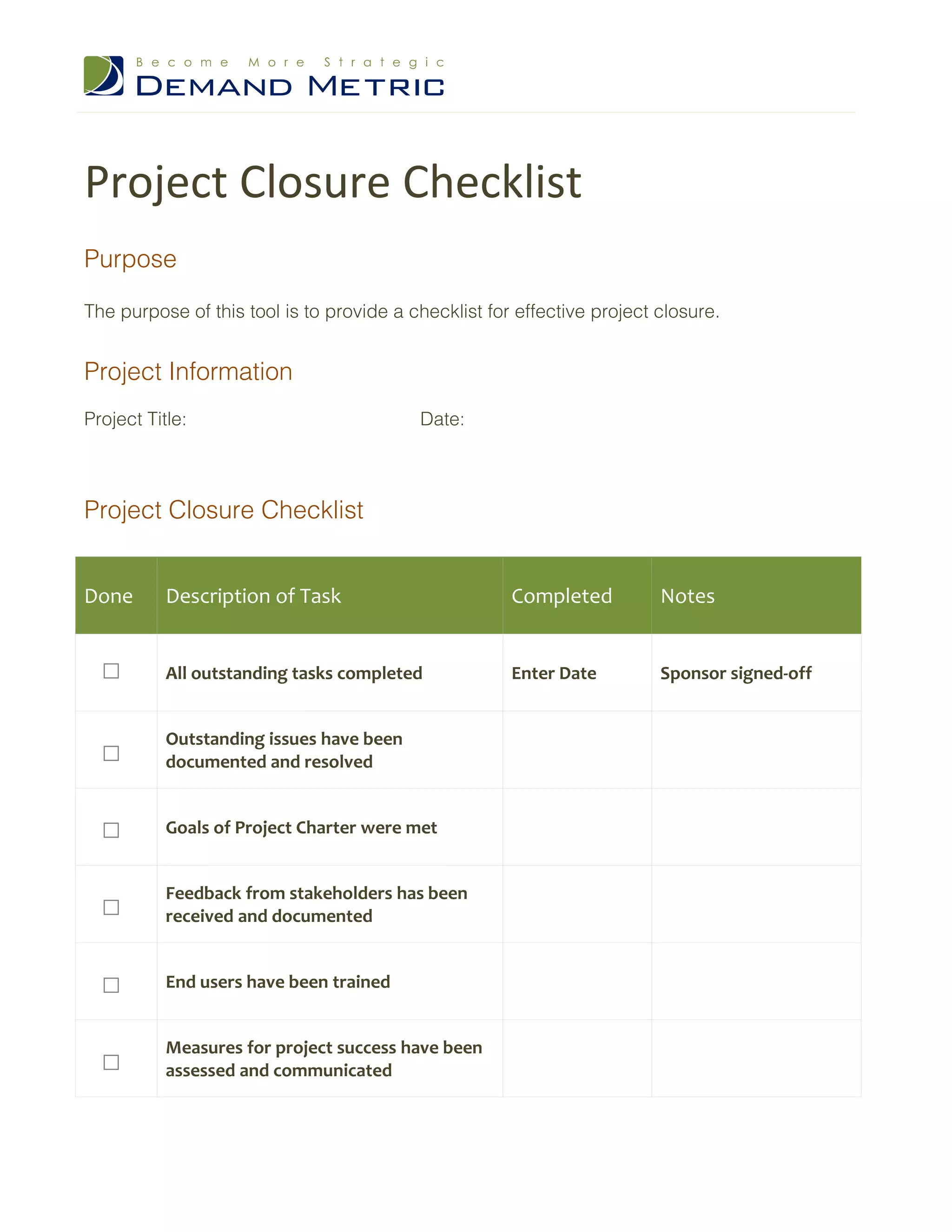 Project Closure Checklist | DOC
