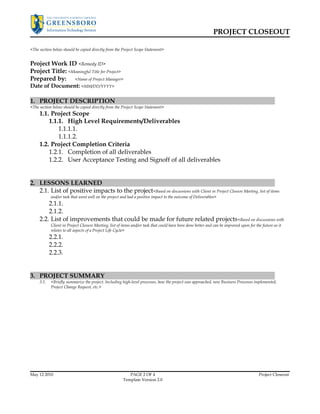 Project closure template v3.0 | PDF