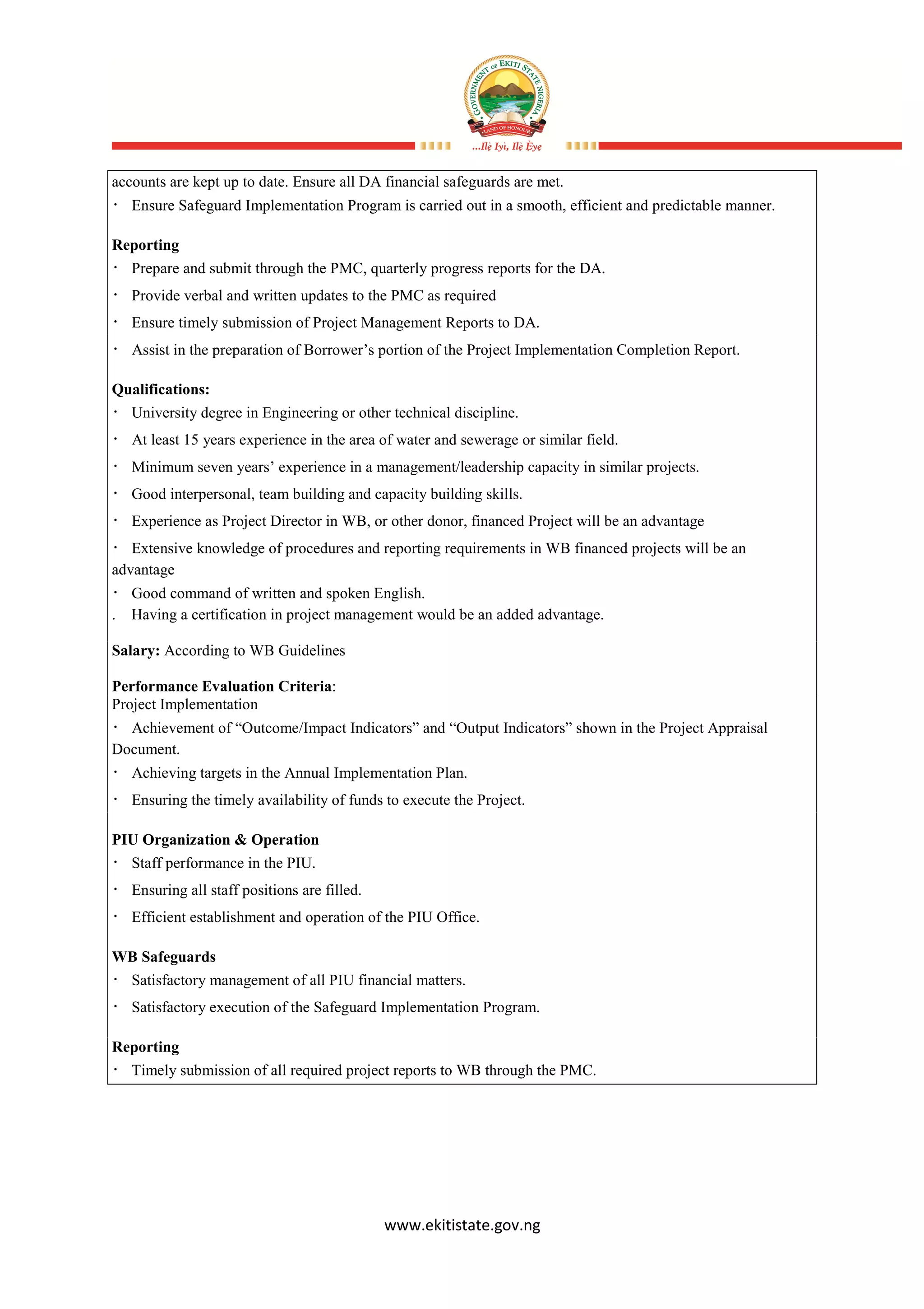 Project Coordinator (PC) - Staff Terms Of Reference Copy | PDF