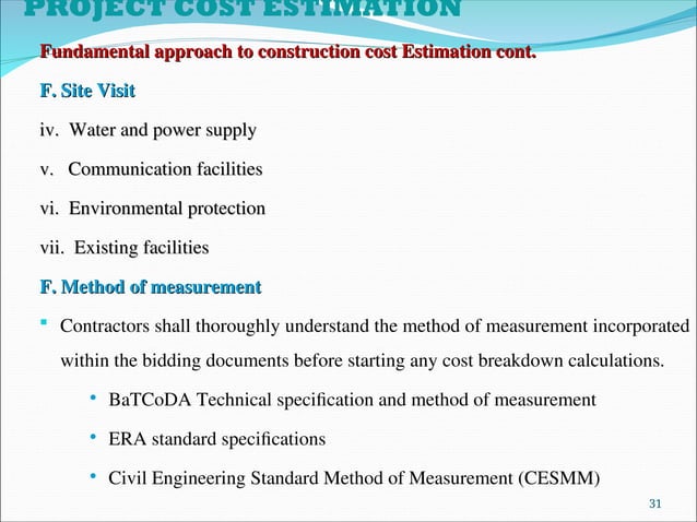 projects of civil works Cost Estimation.ppt