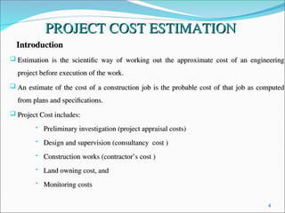 projects of civil works Cost Estimation.ppt