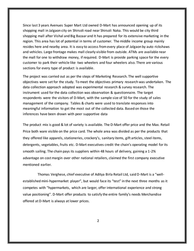 Project d mart | DOCX | Retail Industry | Industries