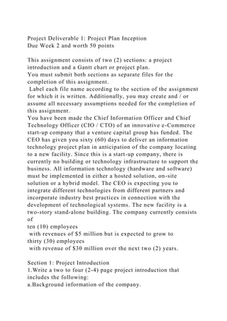 Project Deliverable 1 Project Plan InceptionDue Week 2 and worth .docx