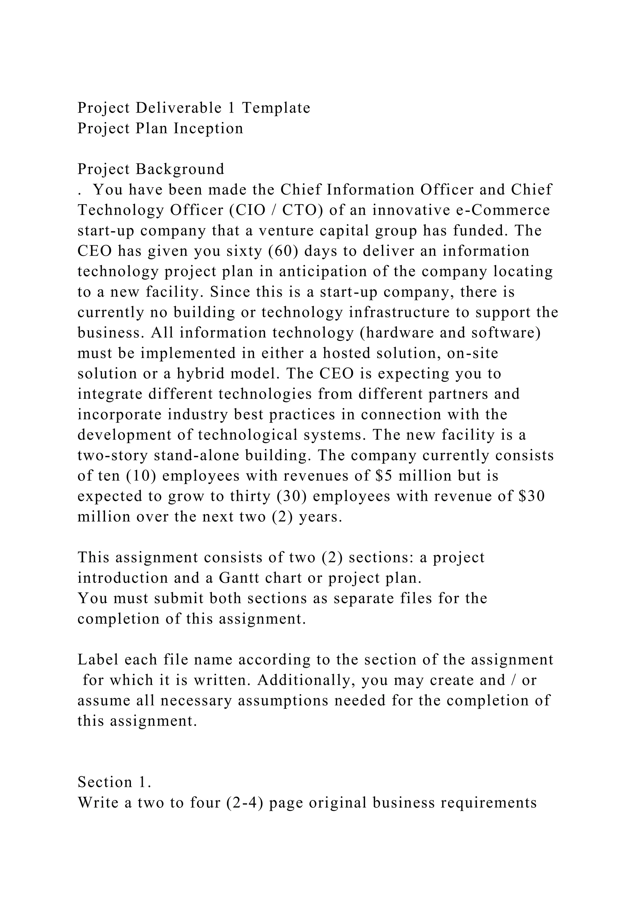 Project Deliverable 1 TemplateProject Plan InceptionProject Ba.docx