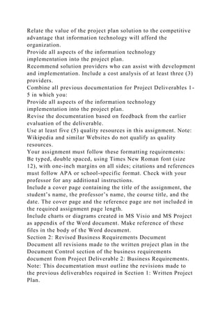 Project Deliverable 6 Final Project PlanDue Week 10 and worth 200.docx