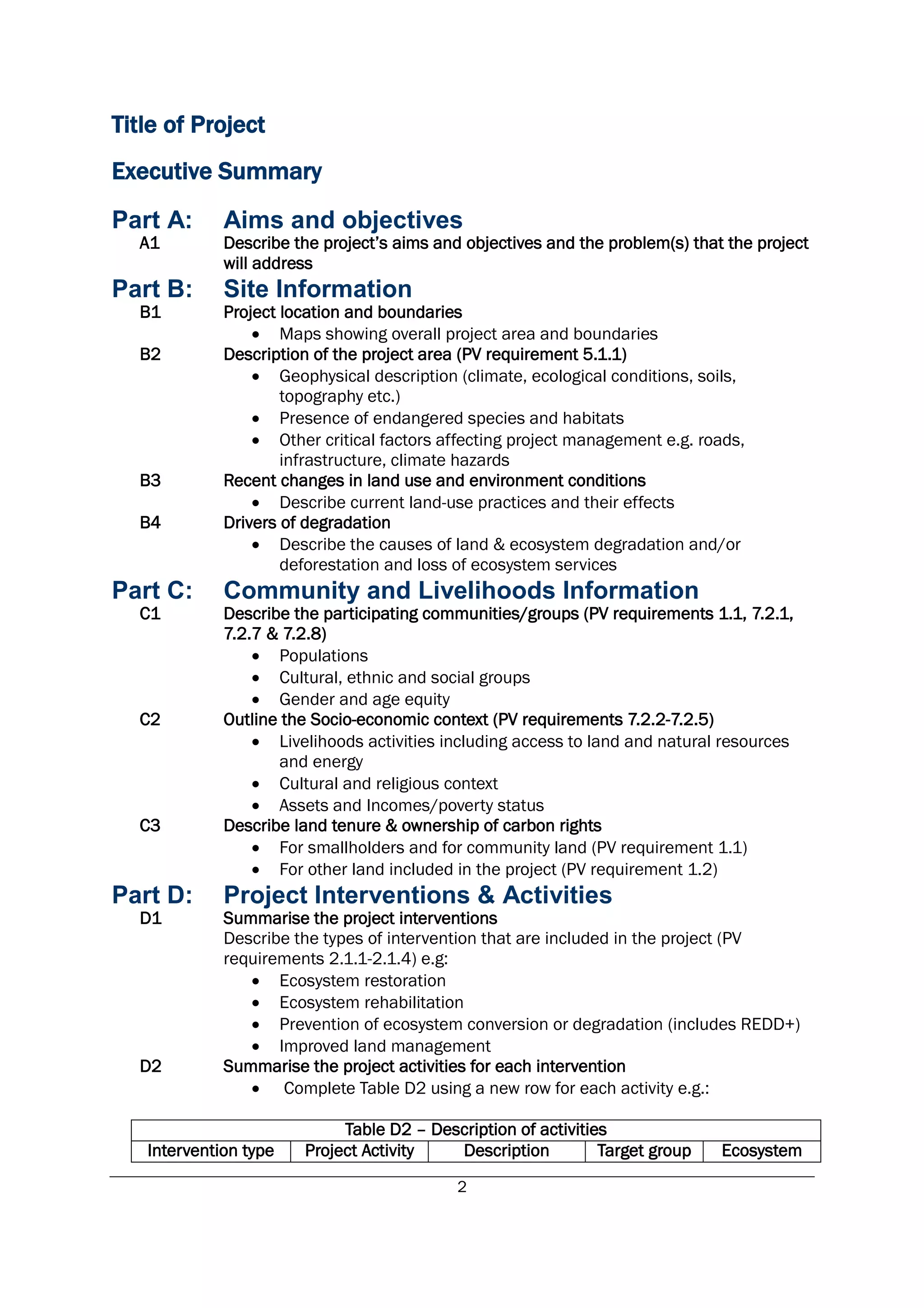 Project Design Document Template for Plan Vivo Projects | PDF