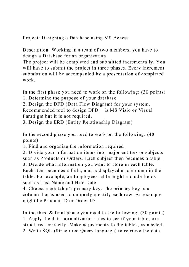 Project Designing a Database using MS AccessDescription Work.docx