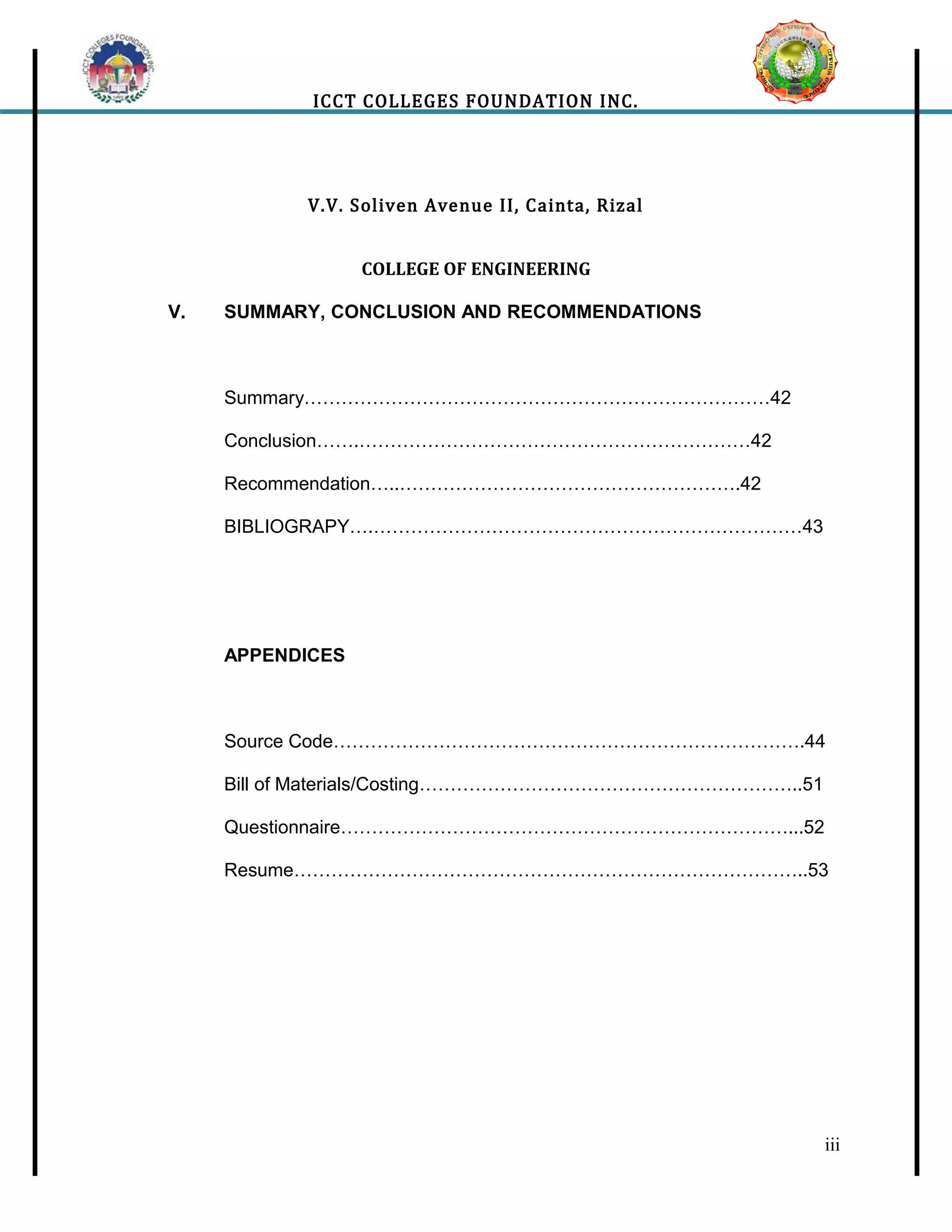 Thesis table of contents | DOC