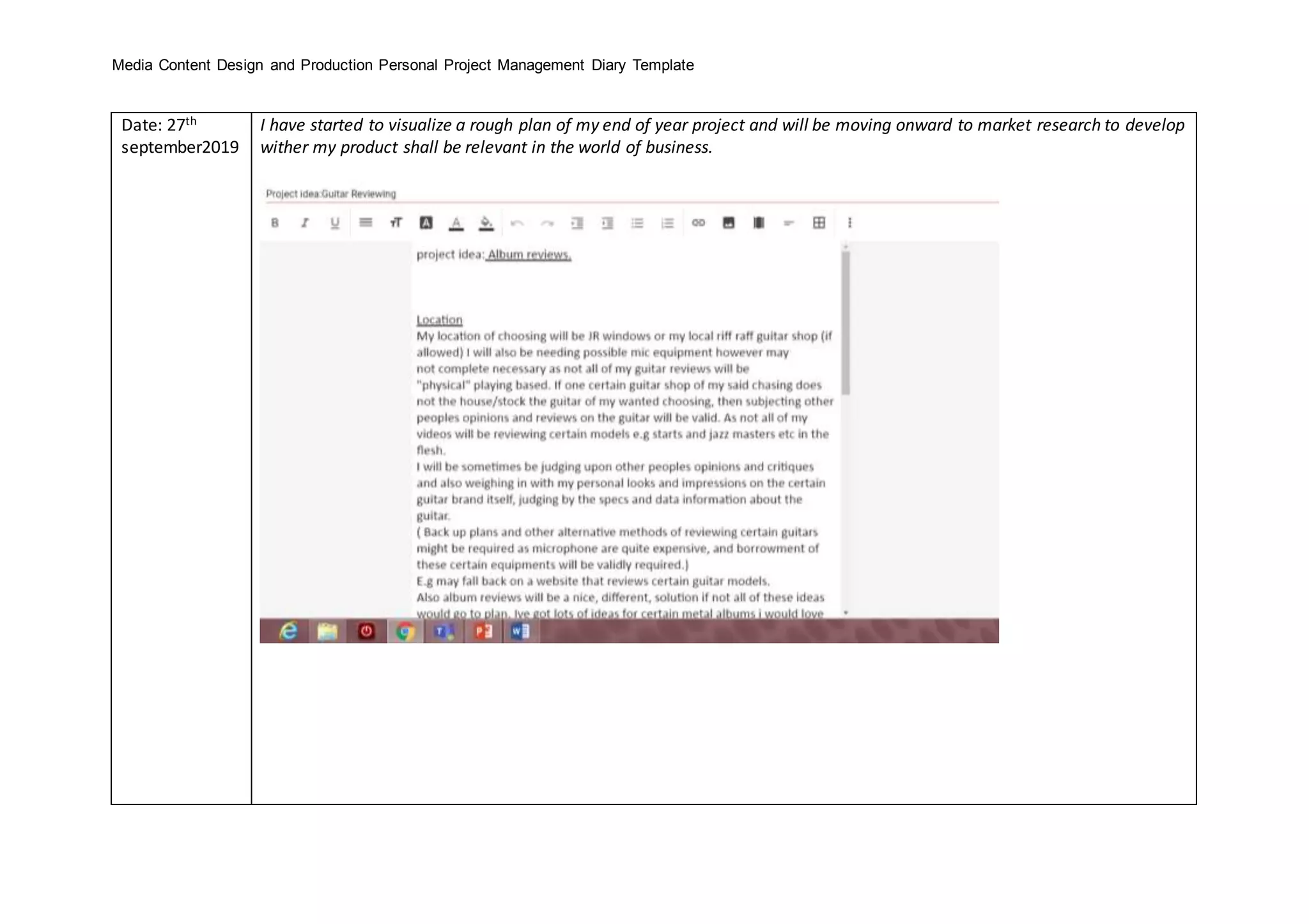 Project diary | DOCX