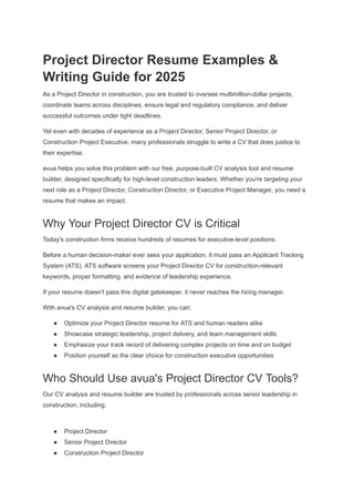 Project Director Resume Example s &Writing Guide for 2025 | PDF