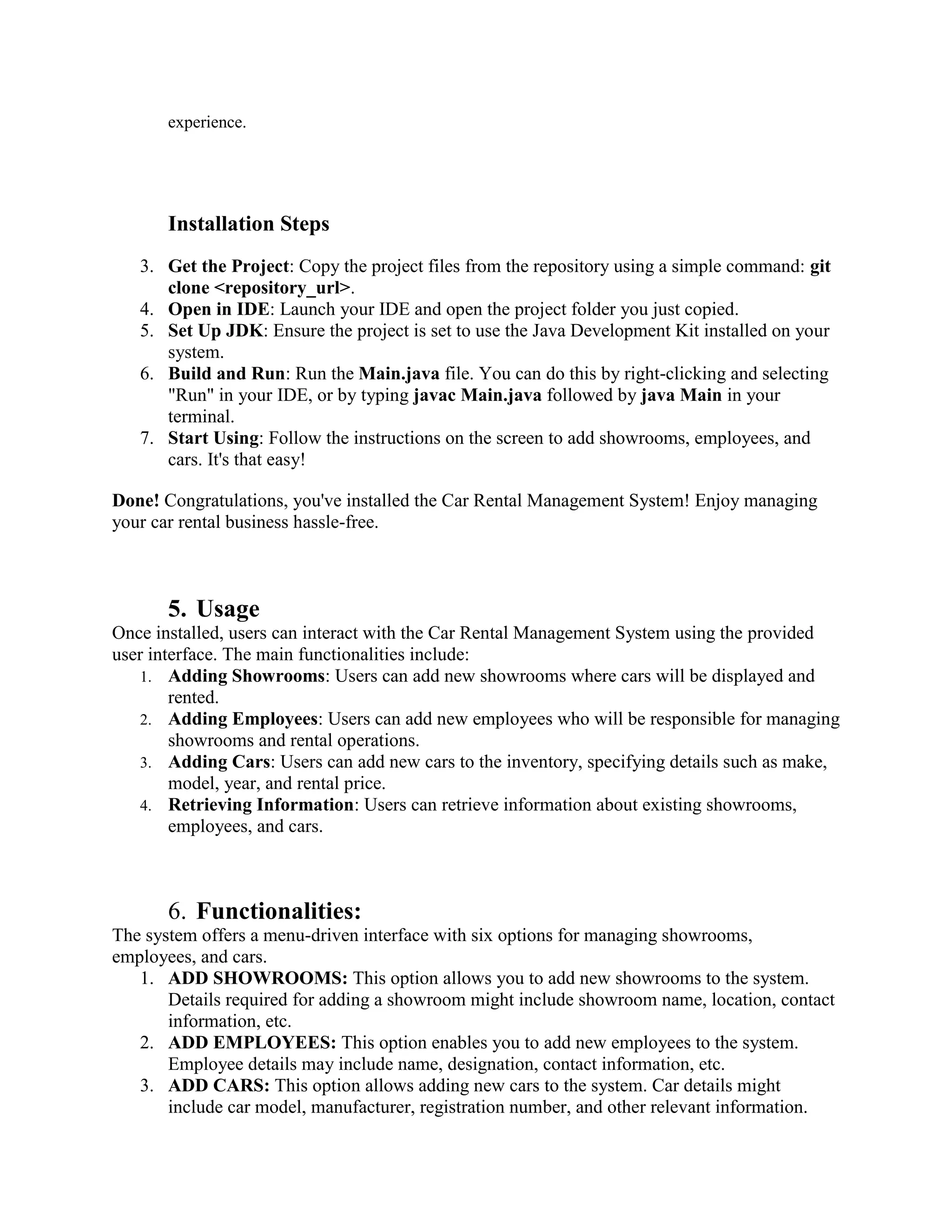 Java Car Rental Management System Project Doc Docx