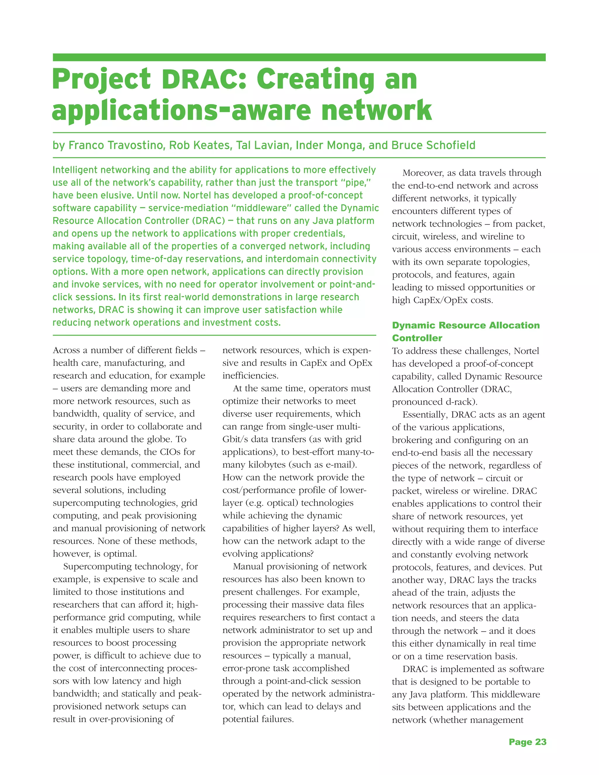 Project DRAC: Creating an applications-aware network | PDF | Computer Networking | Computing