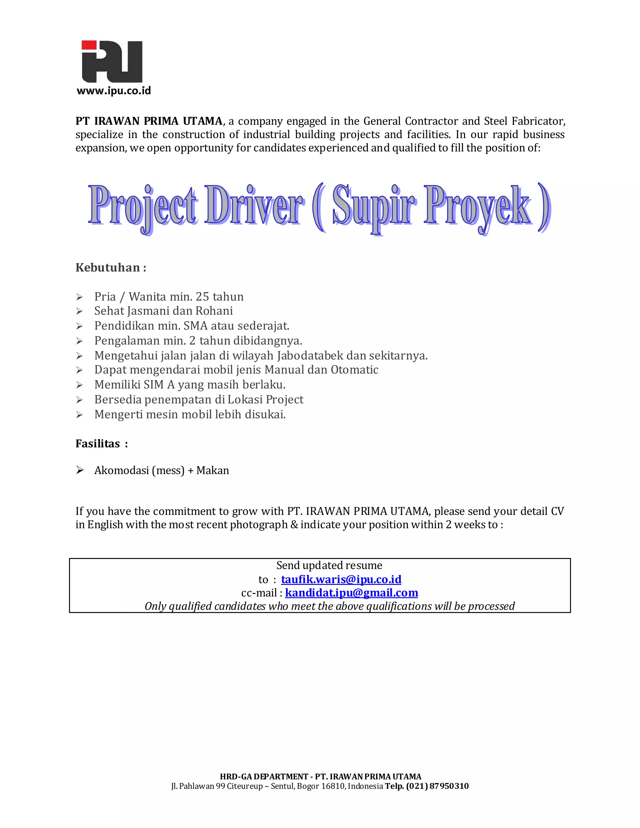 Project Driver | PDF | Resume Writing and Advice | Job Search
