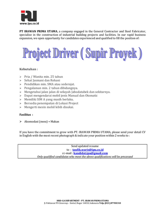 Project Driver | PDF | Resume Writing and Advice | Job Search