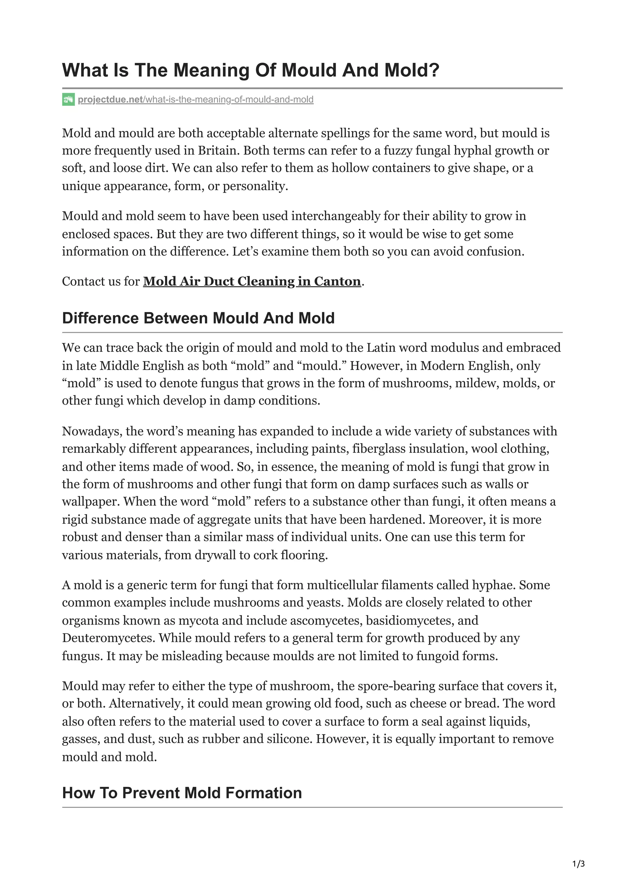 What Is The Meaning Of Mould And Mold? | PDF