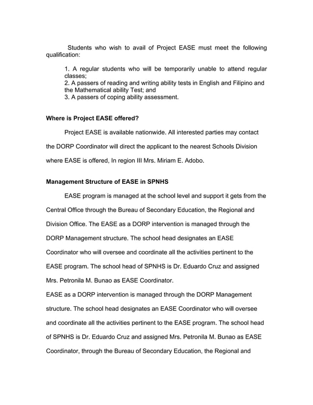 Project ease (final) | DOC | Secondary Education | Education