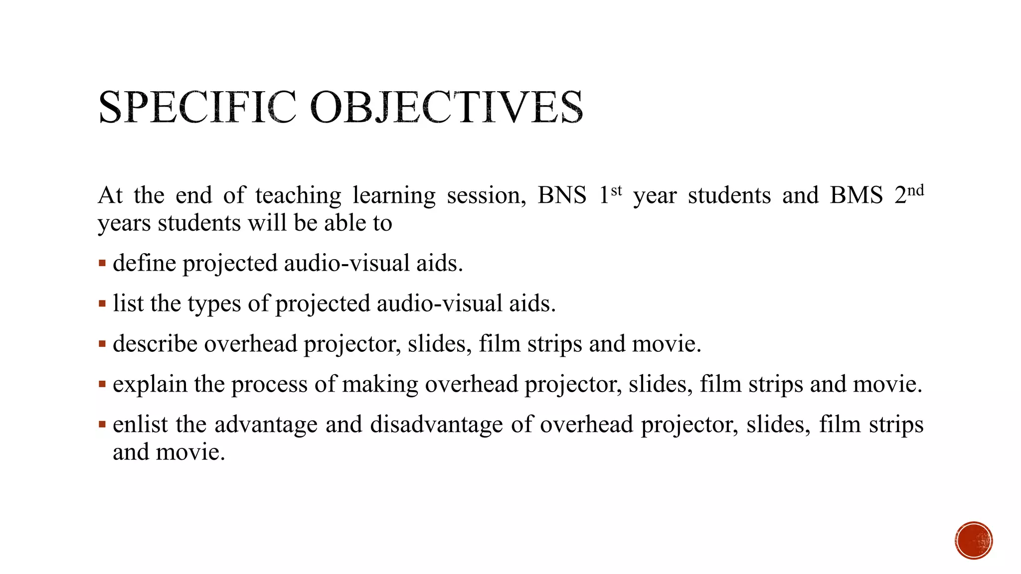 Projected audio and visual aids | PPTX