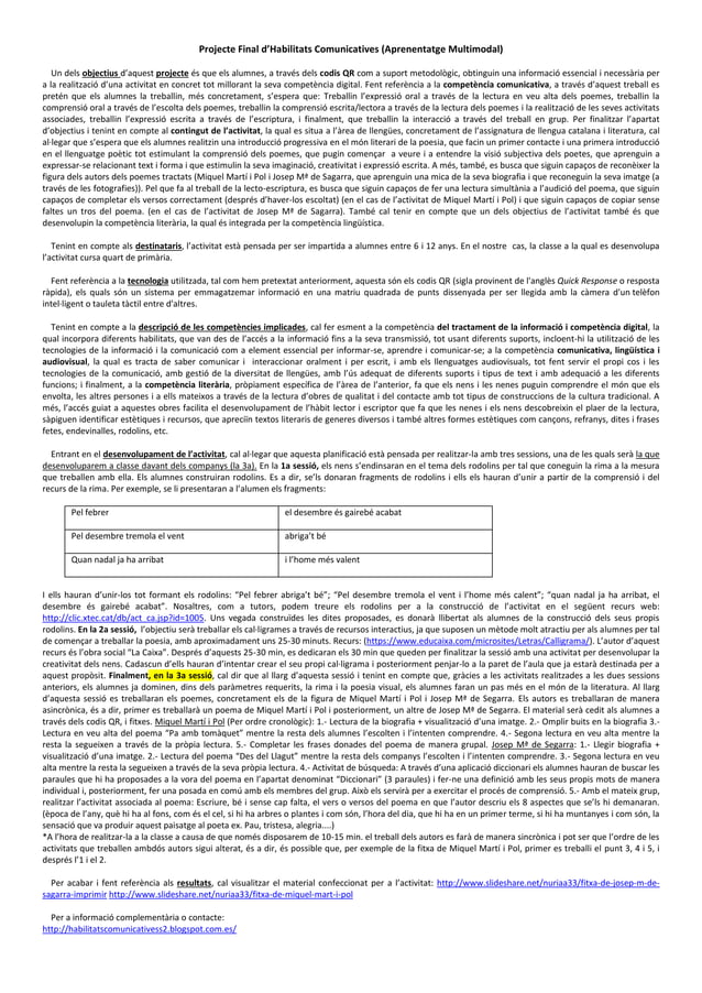 Projecte final Habilitats comunicatives - Alfabetització multimodal | PDF