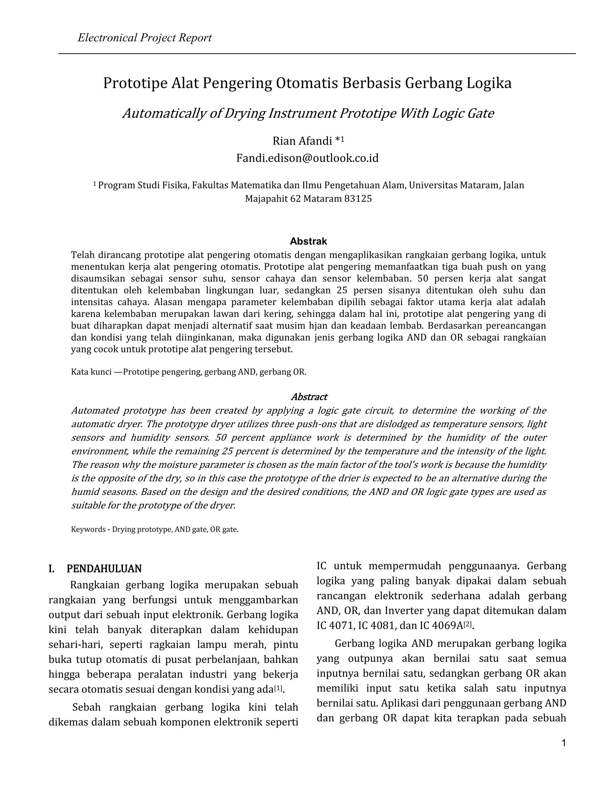 Prototipe Alat pengering Otomatis Berbasis Gerbang Logika | PDF