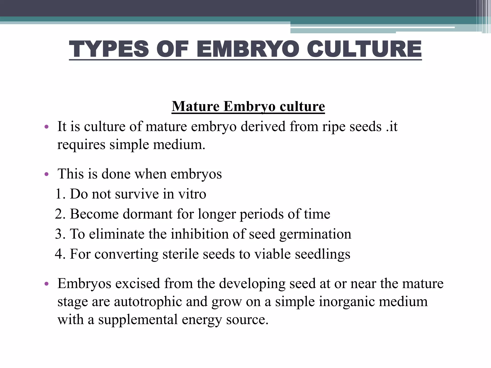 Embryo Culture - Aspects, Types & Application | PPTX