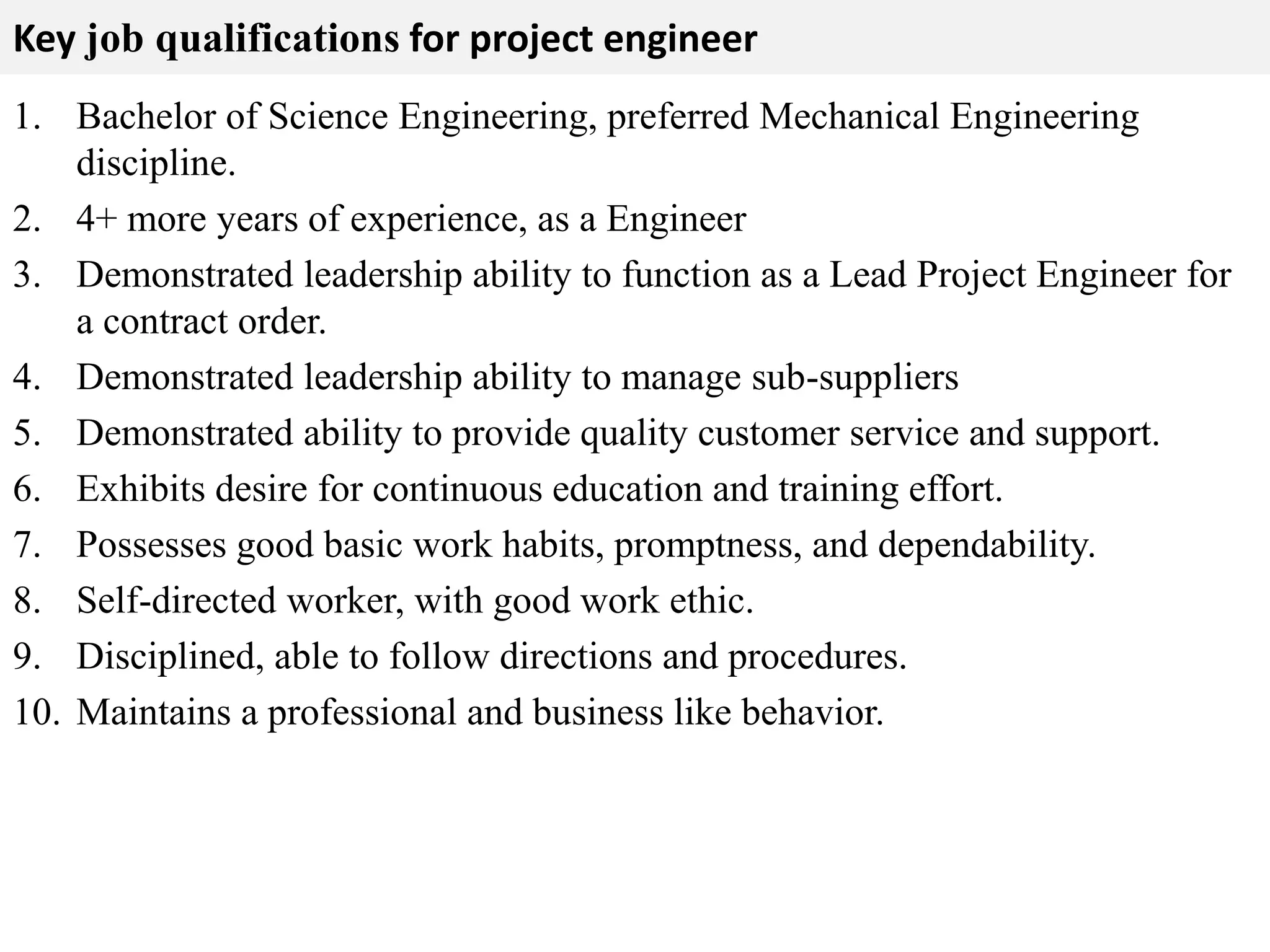 Project engineer job description | PPTX