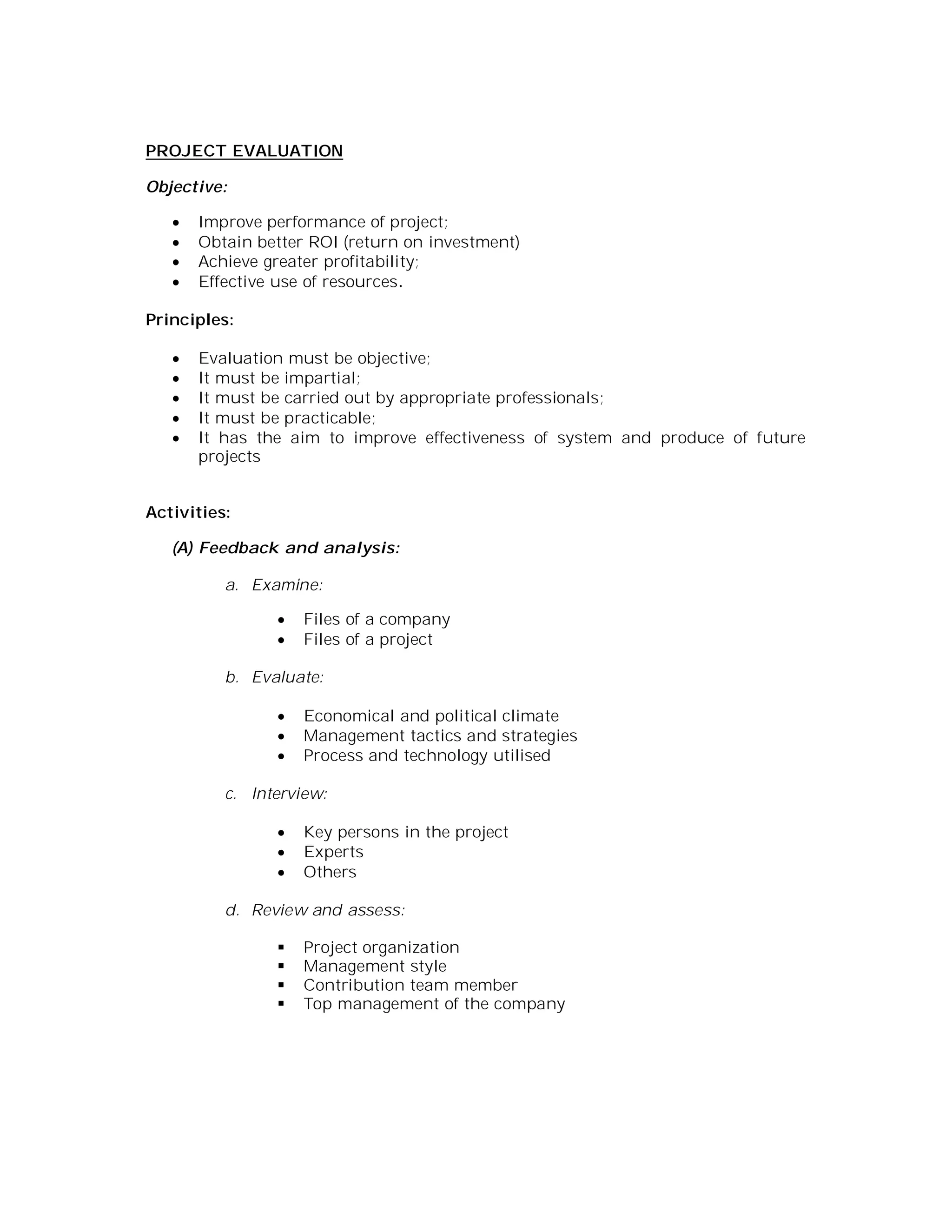 Project evaluation and implementation notes and questions | PDF