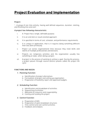 Project evaluation and implementation notes and questions | PDF