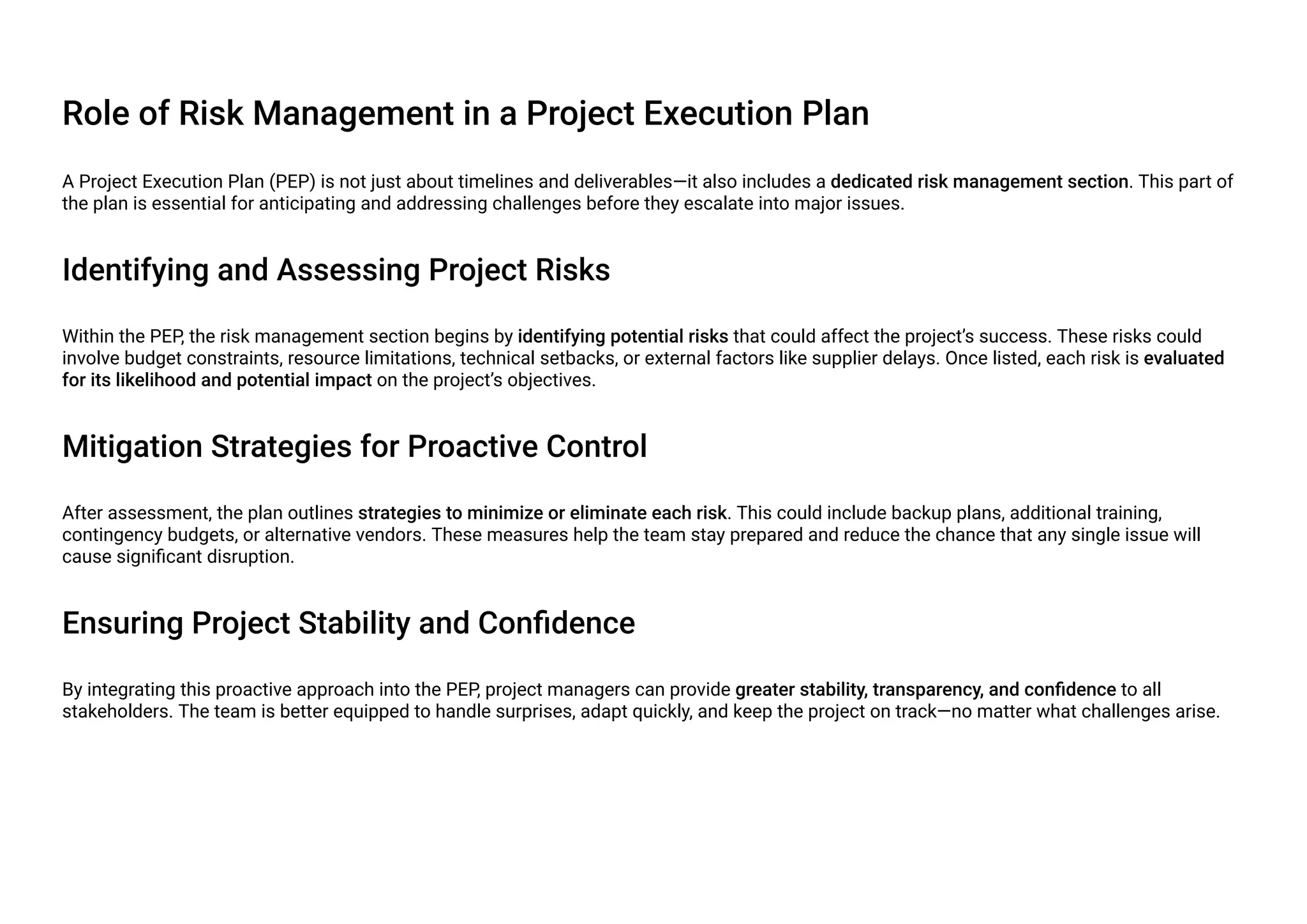 Role of Risk Management in a Project Execution Plan | PPT