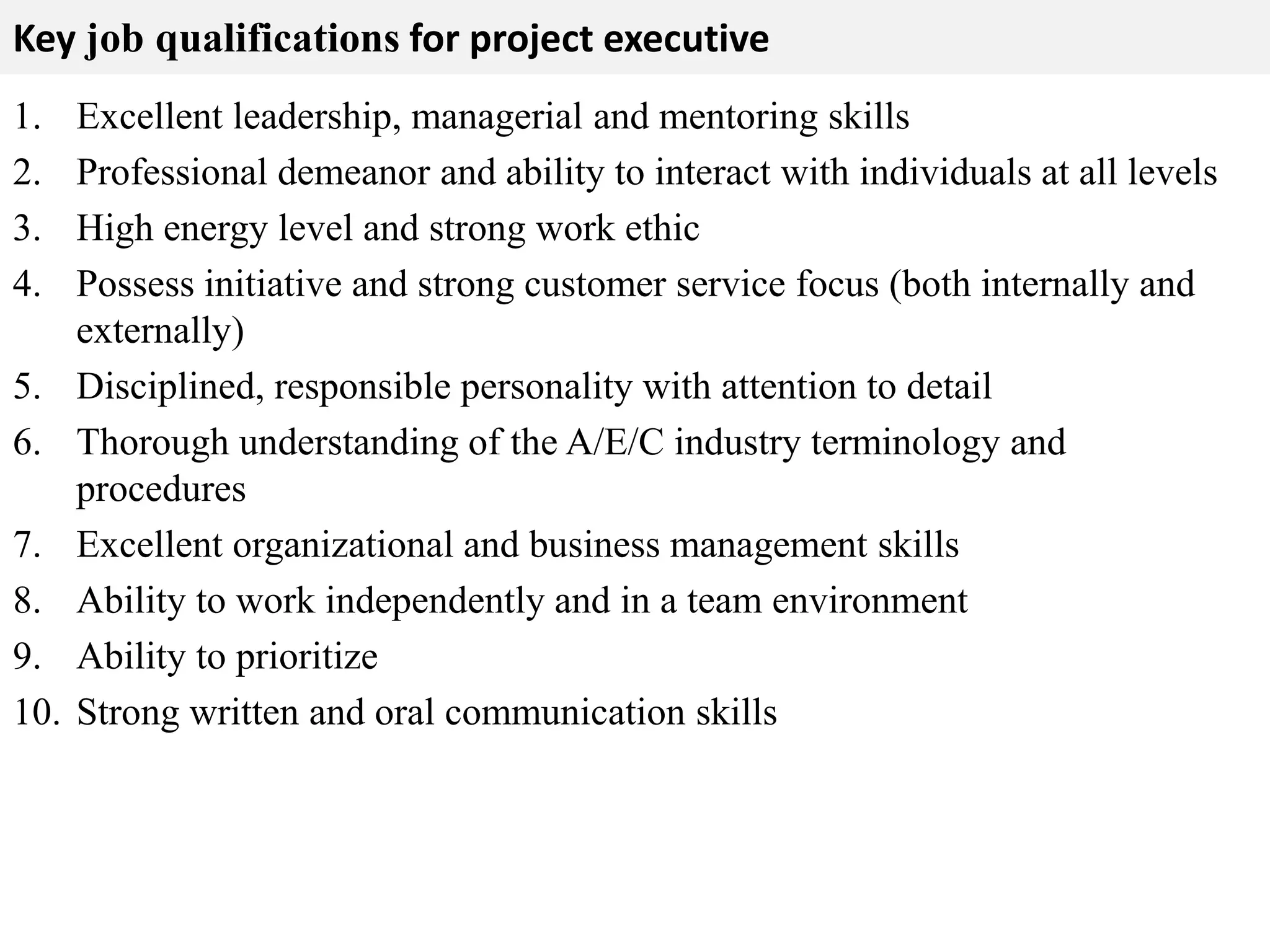 Project executive job description | PPT
