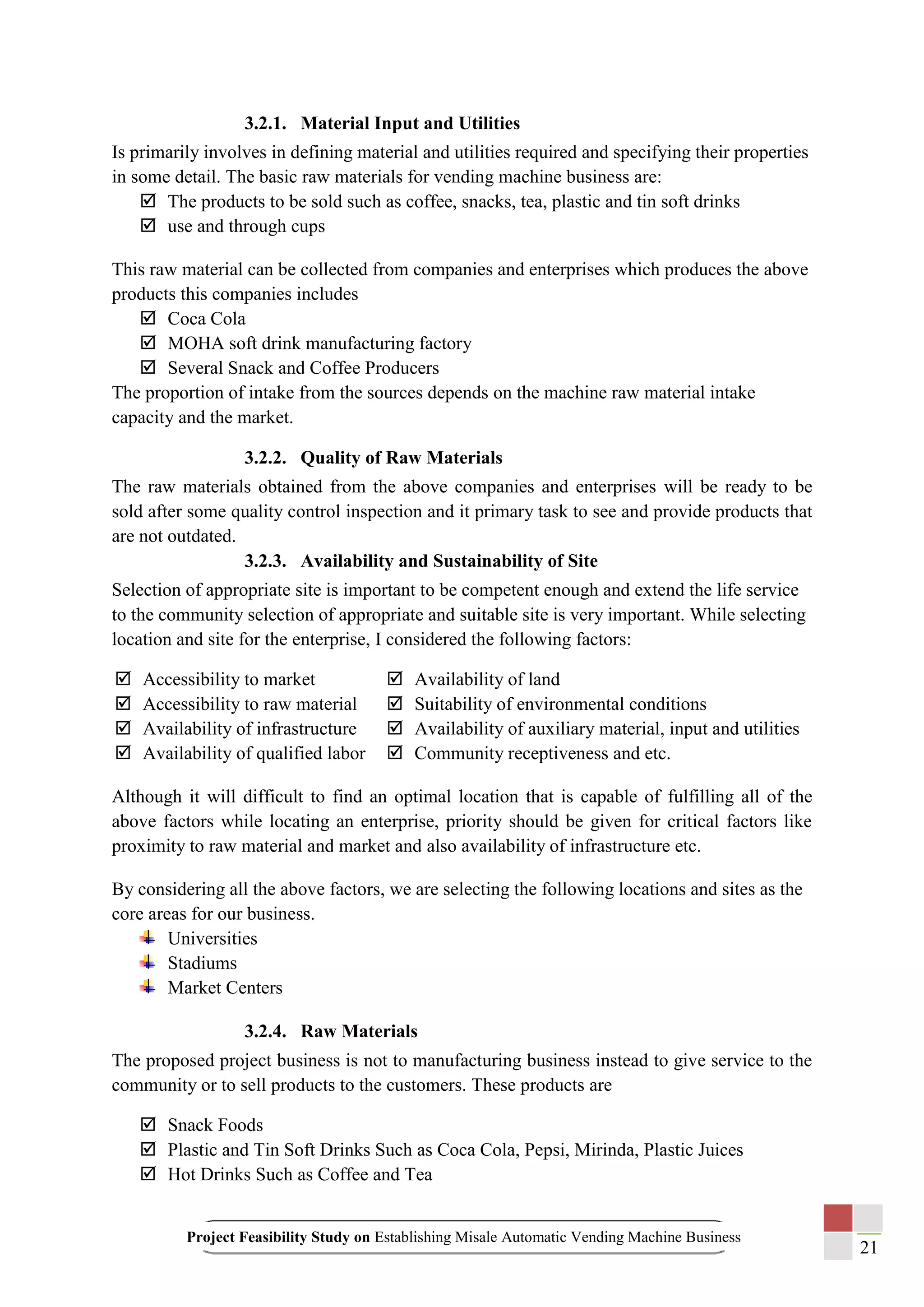 Project Feasibility Study on establishing "Misale" Automatic Vending ...