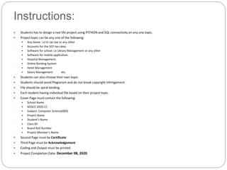 PROJECT FILE DISCRIPTIONfor student of class 12 | PPT