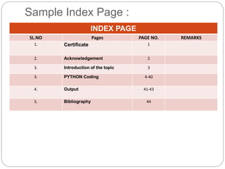 PROJECT FILE DISCRIPTIONfor student of class 12 | PPT