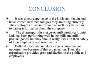 AAVIN - Dharmapuri co operative milk production unit - A BRIEF ANALYSIS ...