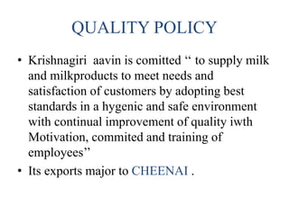 AAVIN - Dharmapuri co operative milk production unit - A BRIEF ANALYSIS ...