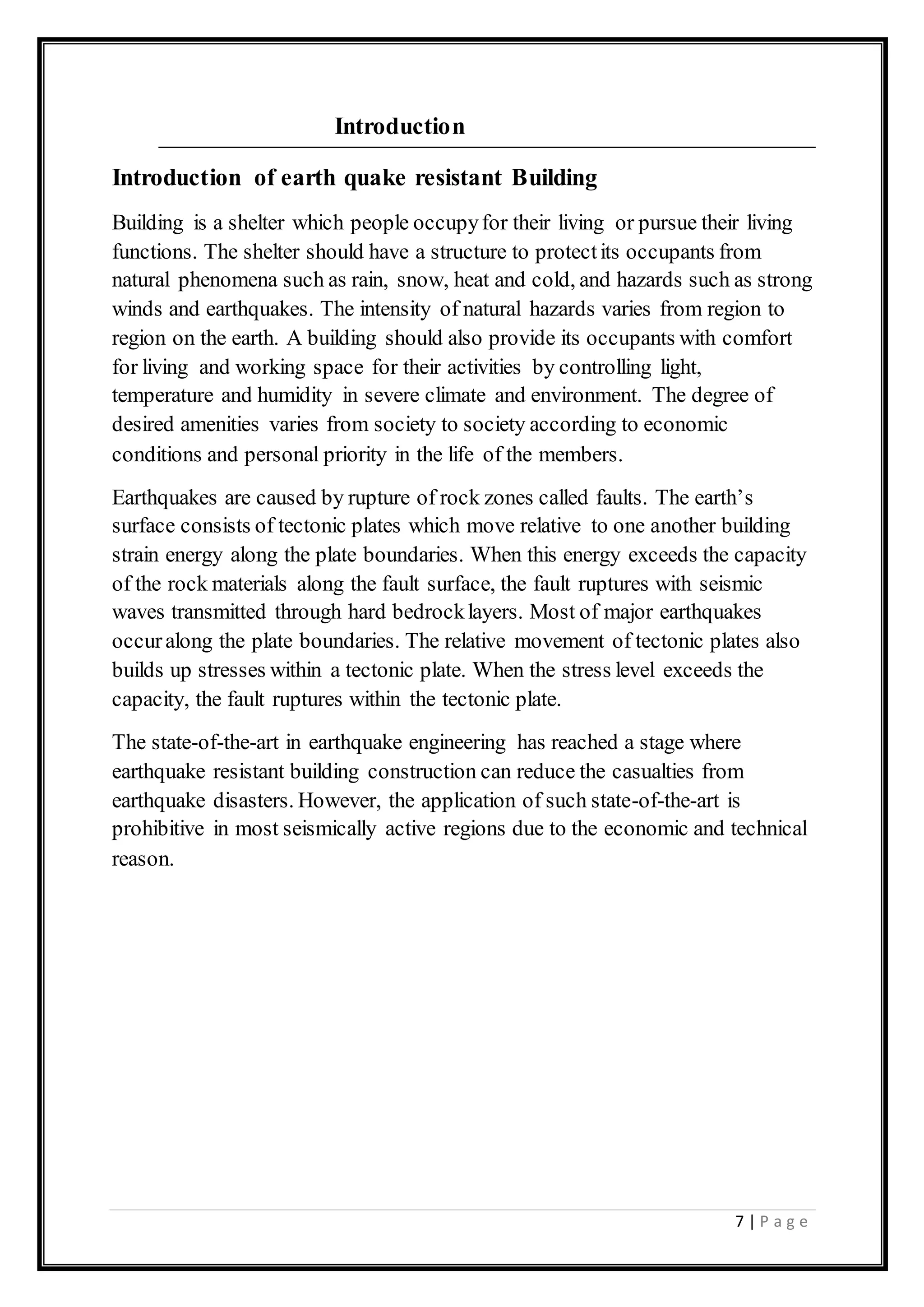 project report on earth quake resisting building | DOCX
