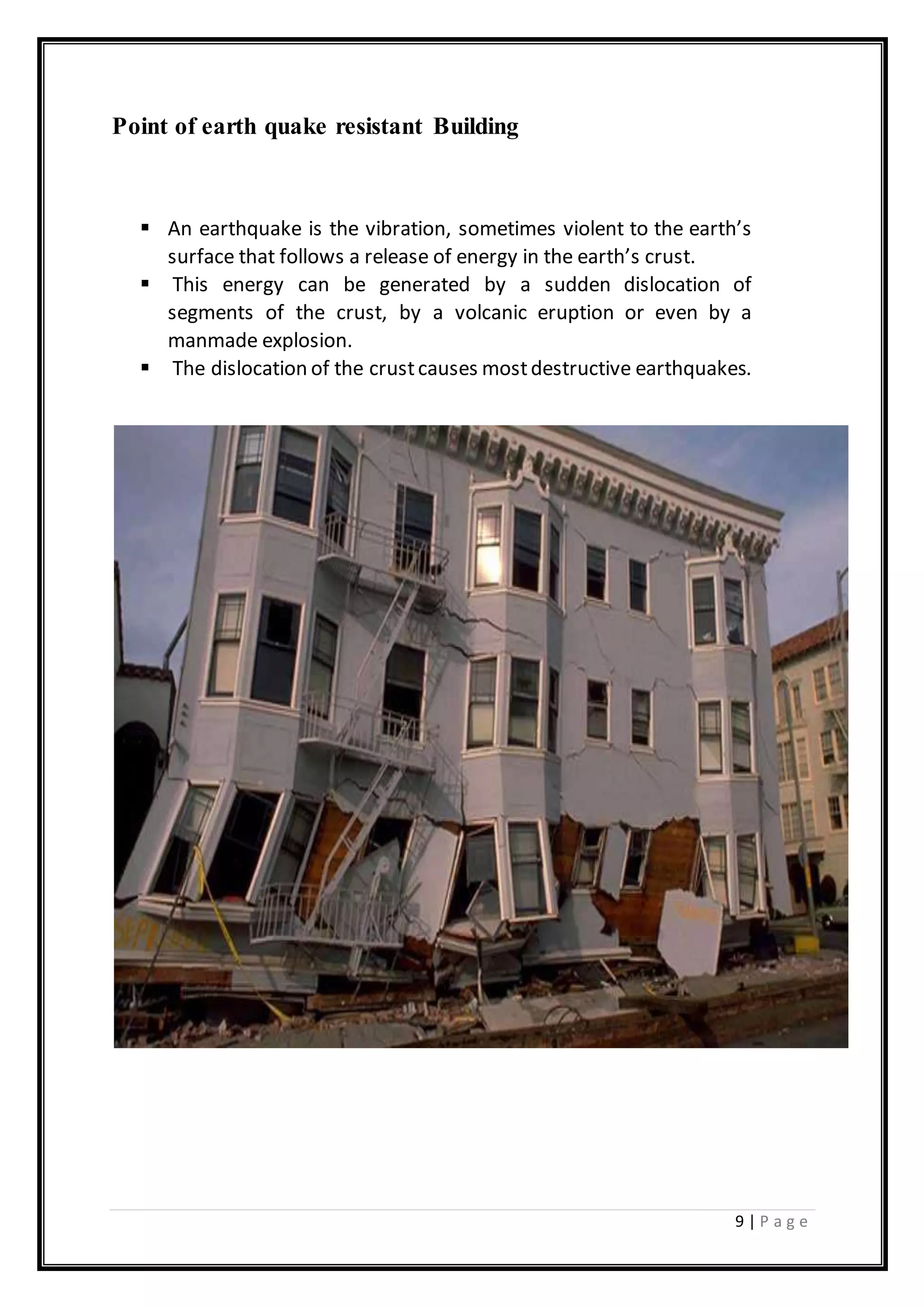 project report on earth quake resisting building | DOCX