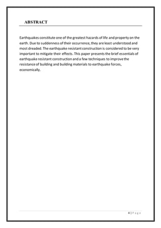 project report on earth quake resisting building | DOCX